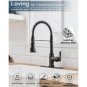 HOIGY Oil Rubbed Bronze Kitchen Faucet 3 Hole or 1 Hole, 3-Function Pull-Down Sprayer Kitchen Faucets, Sink Faucet Kitchen, Single Handle Spring Kitchen Sink Faucet with Deck Plate for Farmhouse