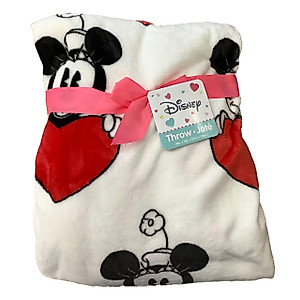 Disney Valentine's Day Throws and Blankets (White - Minnie Mouse with Red Hearts, Throw 50x70)