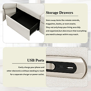 Familymill 89'' Linen Power Reclining Corner Sectional Sofa, Home Theater Recliner Sofa with 2 USB Ports and 2 Storage Drawers for Living Room (Beige)