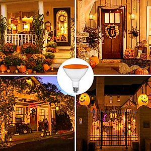 LED Par38 Flood Orange Light Bulb - 150W Equivalent Halloween Flood Lighting, 15W E26 Base Orange LED Lights, for Halloween Party Decoration, Porch, Home Lighting, Holiday Lighting Outdoor, 2 Pack