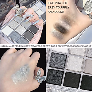 Black Smokey Gray Silver Glitter Shimmer Eye Makeup Palette, 9 Colors Cool Toned Matte, Make Up Black Radiance Eyeshadow Palette, Profesional Sombras De Ojos (A).