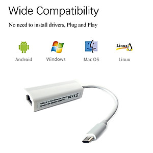USB-C to Ethernet Adapter,Type-C to RJ45 LAN 10 100 Network Wired Adapter Compatible with Nintendo Switch Wii Wii U MacBook Surface Notebook PC Windows XP Vista Mac/Linux ASIX AX88772 Chipset