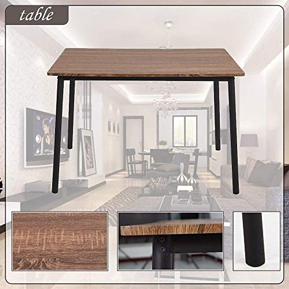Dporticus 5-Piece Kitchen & Dining Room Sets Rustic Industrial Style Wooden Kitchen Table and Chairs