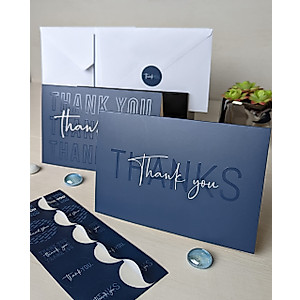 100 Thank You Cards with Envelopes and Stickers - 4 Unique Navy Blue Designs Bulk Blank Notes Luxury UV Printing for Business, Formal and All Occasions 4x6 Inch Blank Inside