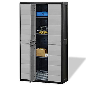 WooDlan Garden Storage Shed Outdoor Storage Cabinet Indoor Storage Utility Cabinet with 4 Shelves Black and Gray