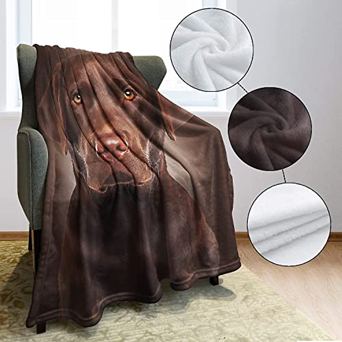 HommomH Chocolate Lab Blanket, Brown Labrador Dog Print, Soft Fluffy Fleece Throw, 50"x60"