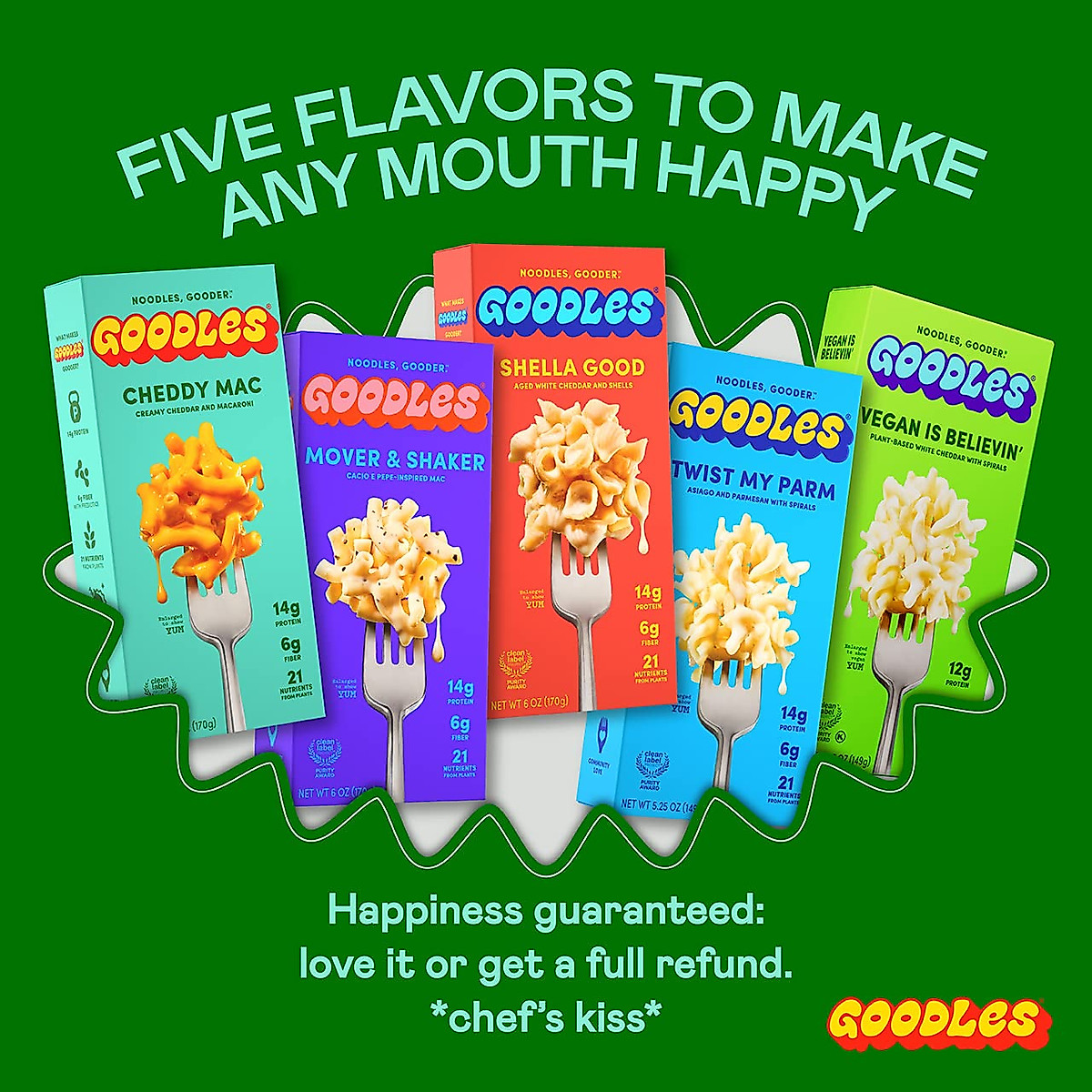 Goodles Vegan Is Believin’ Mac & Cheese 12-Pack, 5.25oz - 12g Protein, 7g Fiber with Prebiotics, 21 Nutrients - Kosher and Clean Label Certified