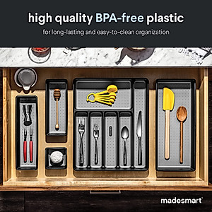 madesmart Classic Large Silverware Tray - Granite |CLASSIC COLLECTION | 6-Compartments| Kitchen Drawer Organizer | Soft-Grip Lining and Non-Slip Rubber Feet | BPA-Free