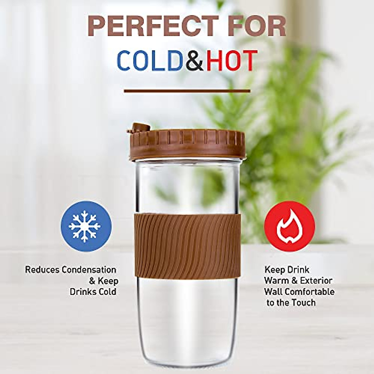 Zrlljp Reusable Boba Cup Bubble Tea Cup 4 Pack, 24Oz Wide Mouth Smoothie Cups with Lid,Silicone Sleeve & Angled Wide Straws, Leakproof Glass Mason Jars Drinking Boba Cup Travel Tumbler for Large Pearl