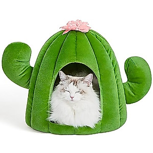 VETRESKA Cute Cactus Cat and Dog Bed, Cats Cave Dog House, Comfy Pet Bed with Machine Washable Nest Cushion for Cats, Dogs, Puppy, Kitty, Kitten, Rabbit, Green Cactus