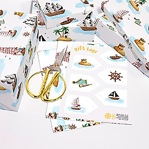CENTRAL 23 Boy Wrapping Paper - 6 Sheets Gift Wrap - Pirates Ship Island Adventure Sea - Birthday Wrapping Paper For Kids - Comes With Fun Stickers