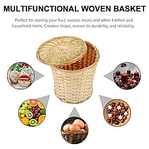 Hemoton 2pcs Small Woven Basket with Lid Rattan Trash Can Wastebasket Wicker Round Trash Bin Woven Storage Basket Decorative Egg Basket Laundry Hamper Flower Pots Planter Holder