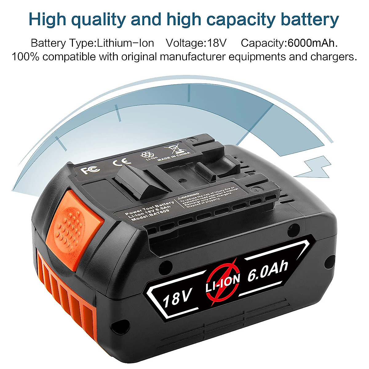 Labtec BAT609 18V 6000mAh Lithium Battery Replacement for Bosch 18V Battery 17618, 17618-01, 24618-01, 25618, 26618, 37618 Cordless Power Tools Battery