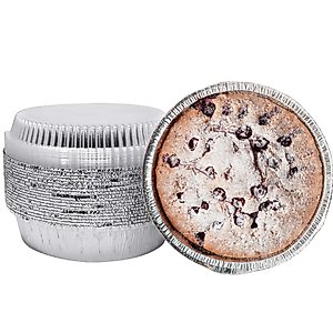 LUCKMETA 7'' Inch Round Tin Foil Pans Disposable Aluminum Pans with Clear Lids (30 Pack), Freezer & Oven Safe - For Baking, Cooking, Storage, Roasting, & Reheating, Recyclable, Pack of 30