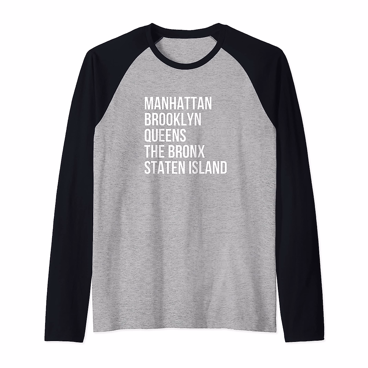 Manhattan, Brooklyn, New York City Five Boroughs NYC Raglan Baseball Tee