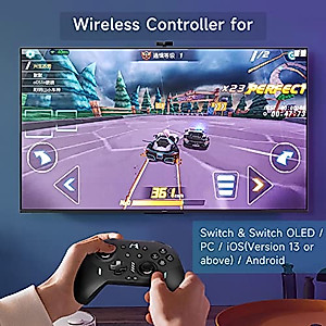 AKNES Switch Pro Controller for Nintendo Switch/Switch Lite/Switch OLED,Wireless Switch Controller with LED Color Light,Macro Programmable Buttons,Turbo,Vibration, Gamepads for PC,Android, IOS - Black