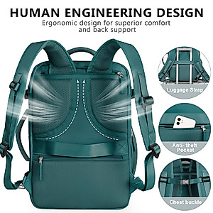 Snoffic Travel Backpack Men Women, Carry-ons Backpack Personal Item Size, Waterproof College Backpack, Business Work Hiking Casual Daypack Bag, Fits 17.3" Laptop, Peacock Blue