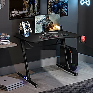 MJWDP Computer Desk Height Adjustable Multifunctional Desk with LED Light and Gamepad Holder