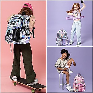 Robhomily 17 Inch Girls Backpack for Elementary School Multi Pocket Light Purple Backpack for Girls 8-10, Lightweight Kawaii Elementary School Backpack for Girls Waterproof