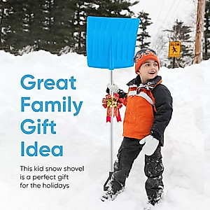 Superio Kids Snow Shovel for Driveway, Plastic Heavy Duty Shovel for Snow Removal with D Grip Wooden Handle Small Kids Shovel Sturdy, 35“ Height, Durable Plastic 12" Wide Blade, Snow Fun (3) (1, Blue)