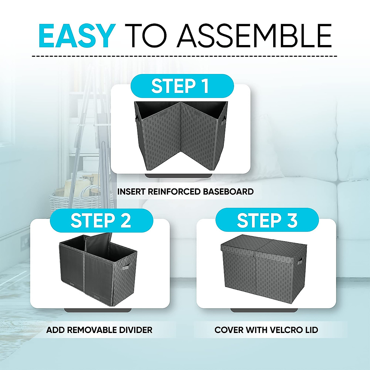 Hula Home Toy Storage (3pc) Large - Collapsible Chest Bins w/Lids | Premium Polyester Linen Fabric - Foldable Box Organizer Closet Trunk Container Basket w/Cover for Boys Girls Bedroom Nursery(Gray)