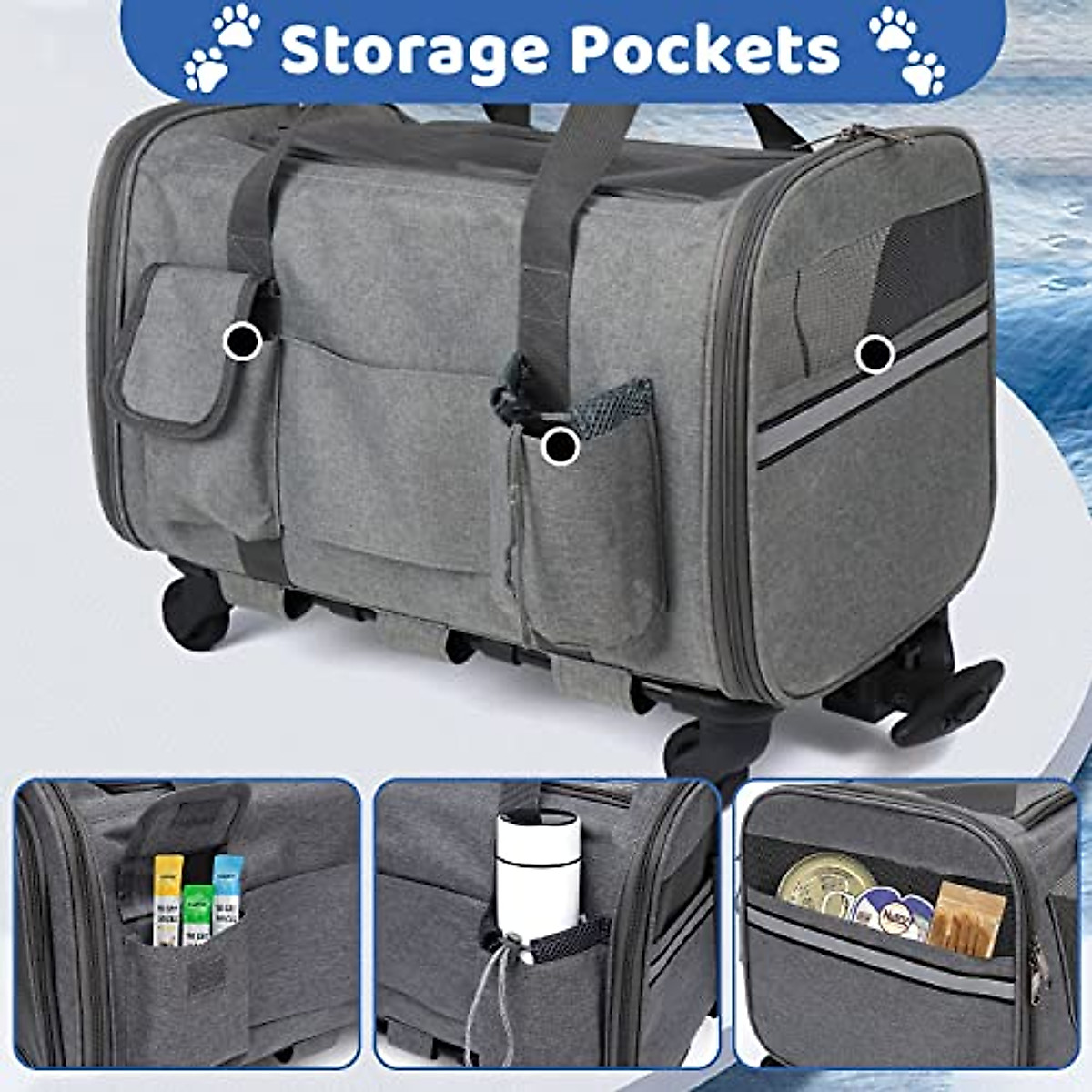 PROKEI Pet Carrier with Wheels for Cat Dog,Airline Approved Telescopic Handle Pet Travel Carrier Bag,Trolley Kennels Rolling for Small Medium Animals Kitten Puppy