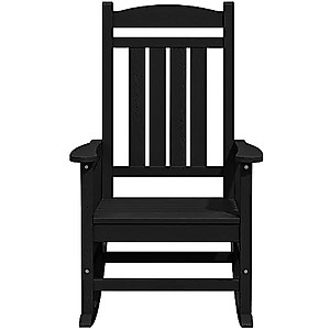 KINGYES Outdoor Rocking Chairs, HDPE All-Weather Patio Rocking Chairs High Back Porch Rocker for Adult, Black