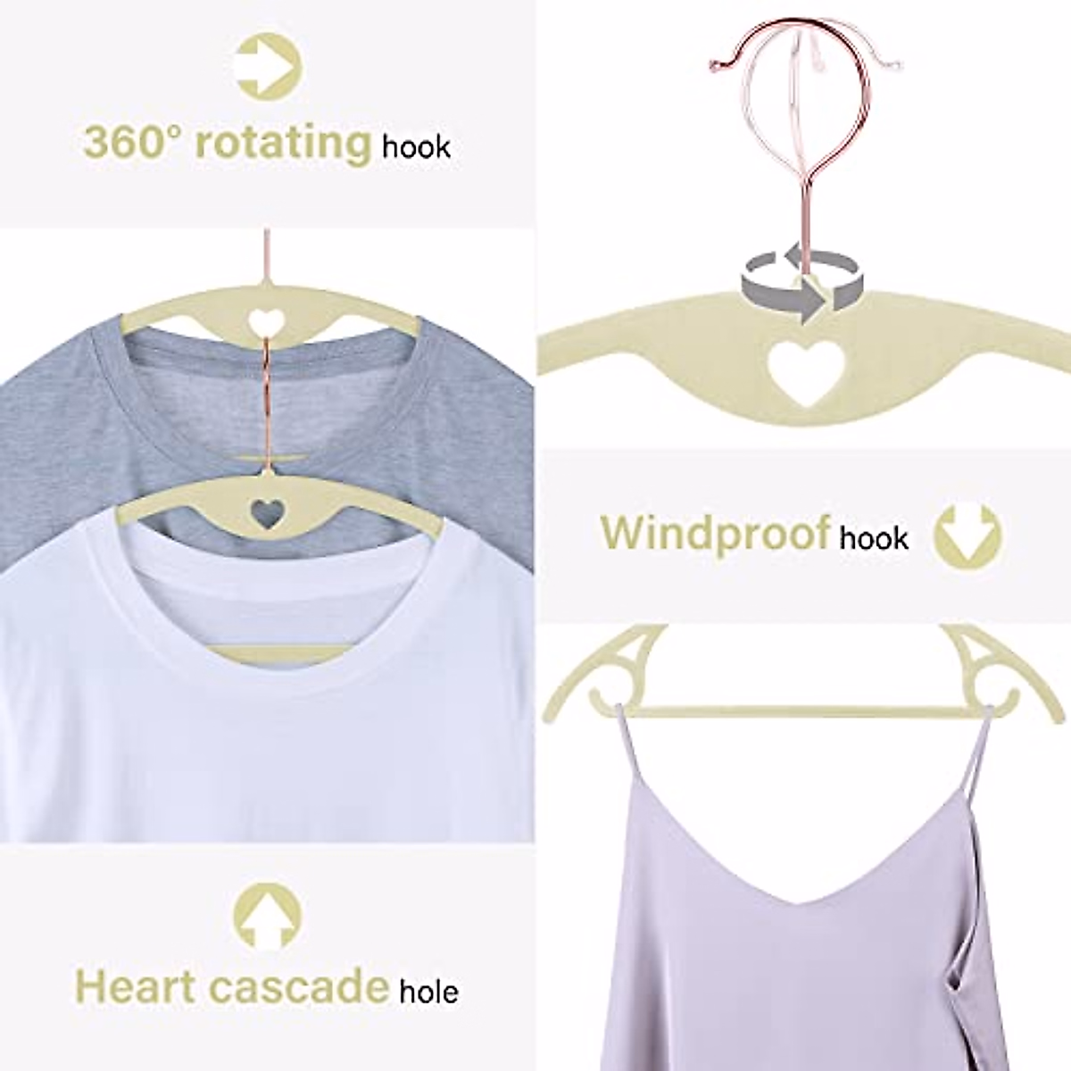 IEOKE Velvet Clothes Hangers, 50-Pack No Shoulder Bumps Suit Hangers Ultra Thin Space Saving 360 Degree Swivel Heavy Duty Hook Durable Hangers for Sweaters,Coat,Jackets,Pants,Shirts,Dresses (Ivory)