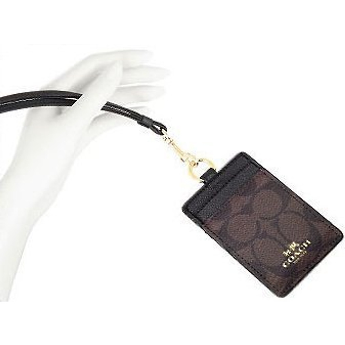 COACH Women's Outlet Card Case Embossed Pattern Lanyard Id Identification Cases, One Size, Brown/Black