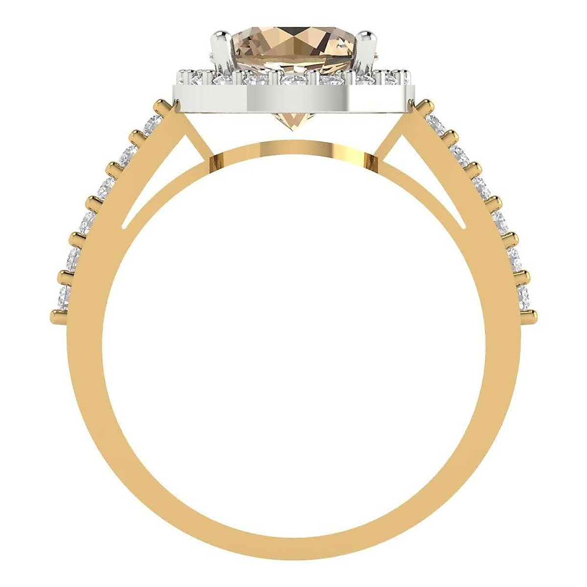 Clara Pucci 2.45 ct Round Cut Solitaire accent Halo Yellow Moissanite Designer Statement Ring 14k Yellow & White Gold 10.5