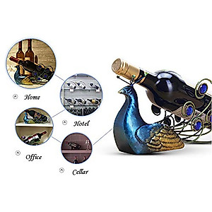 CdyBox Elegant Peacock Wrought Iron Wine Rack Single Bottle Tabletop Holder Creative Furnishing Articles Display