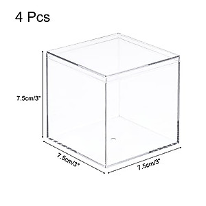 MECCANIXITY Clear Acrylic Plastic Storage Box Square Cube Display Case with Lid, 7.1x7.1x7.1cm Container Box for Small Item, Pack of 4