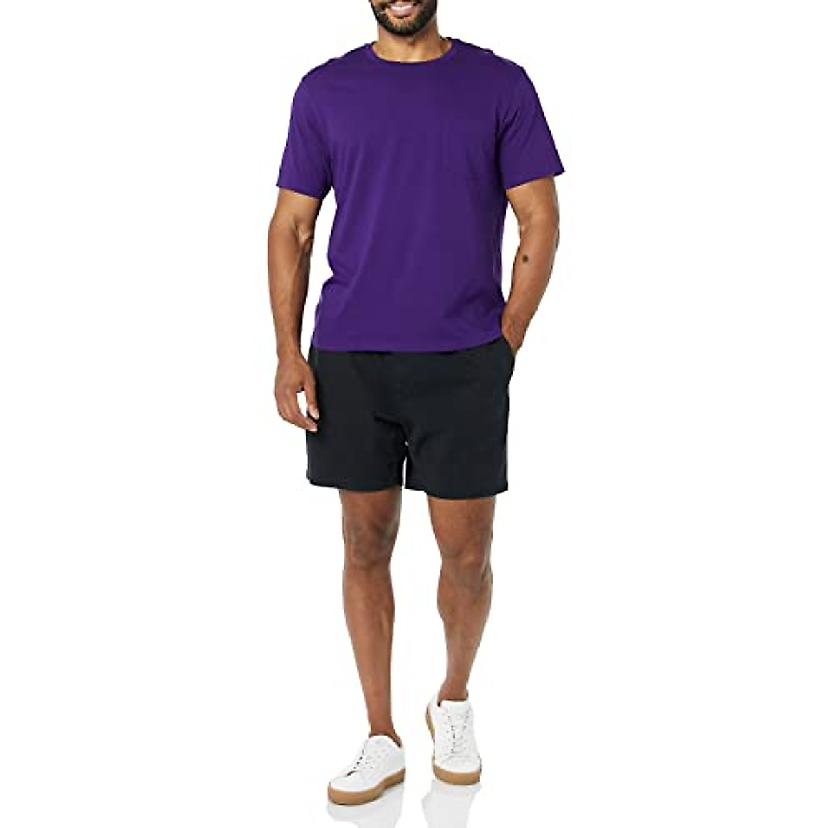 Amazon Essentials Men's Slim-Fit Short-Sleeve Crewneck Pocket T-Shirt, Pack of 2, Black/Dark Purple, Large