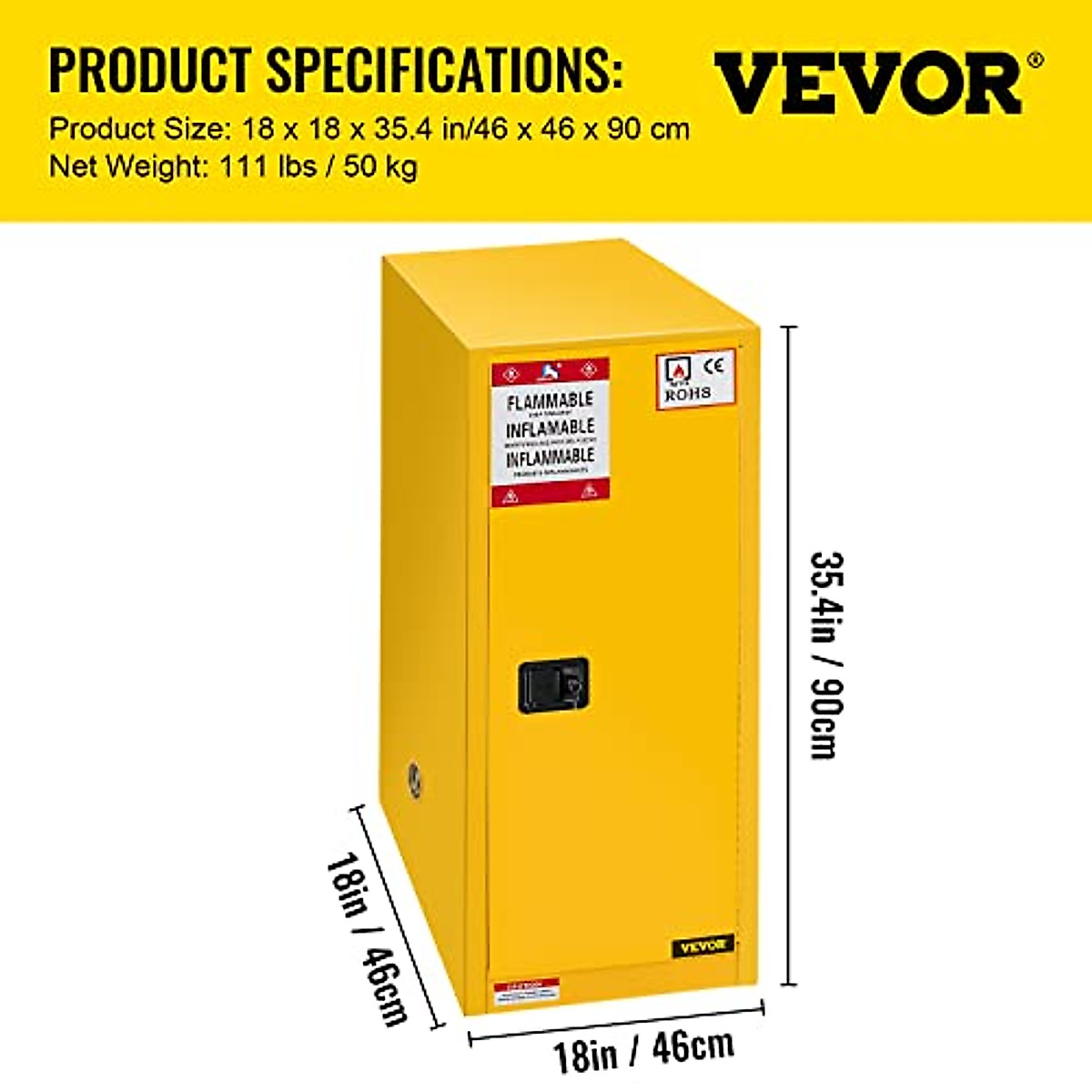 VEVOR Safety Cabinet 1, 18 x 18 x 35.4 inch, Yellow