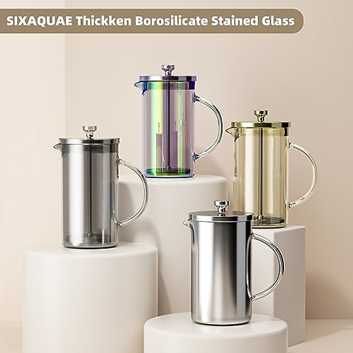 SIXAQUAE French press Coffee Maker Heat Resistant Durable Borosilicate golden Glass 12oz
