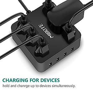 Power Strip with USB, MIBOTE 6 AC Outlet with 4 Port USB Surge Protector Power Strip Charger 5ft Power Cord 1875W 100-240V for Travel, TV, Computer, Transformers, Power Bank
