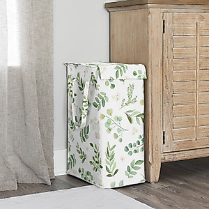 Sweet Jojo Designs Green Boho Floral Leaf Boy Girl Gender Neutral Laundry Hamper Foldable Dirty Clothes Basket with Handles Baby Nursery Kids Bedroom Teen Bathroom White Bohemian Watercolor Botanical