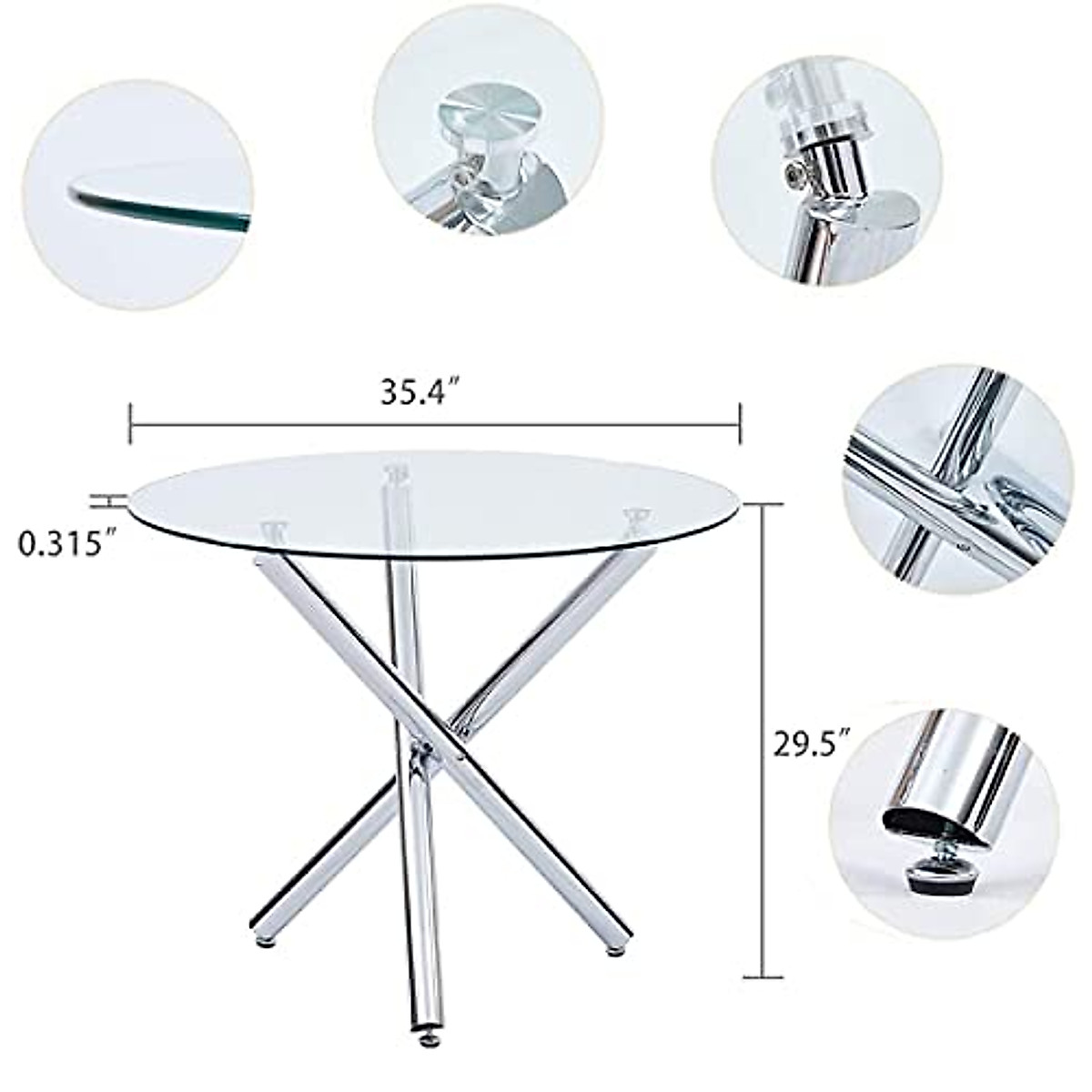 Modern Dining Table Set for 2 Round Glass Table and Faux Leather Chairs Set 3 Piece Dining Set for Kitchen,Dining Room,Afternoon Tea (Table + 2 Black Chairs)