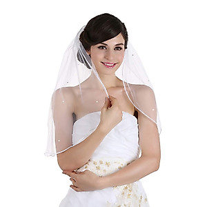 SAMKY 1T 1 Tier Rhinestone Crystal Rattail Edge Veil - Shoulder Length 25" White V231