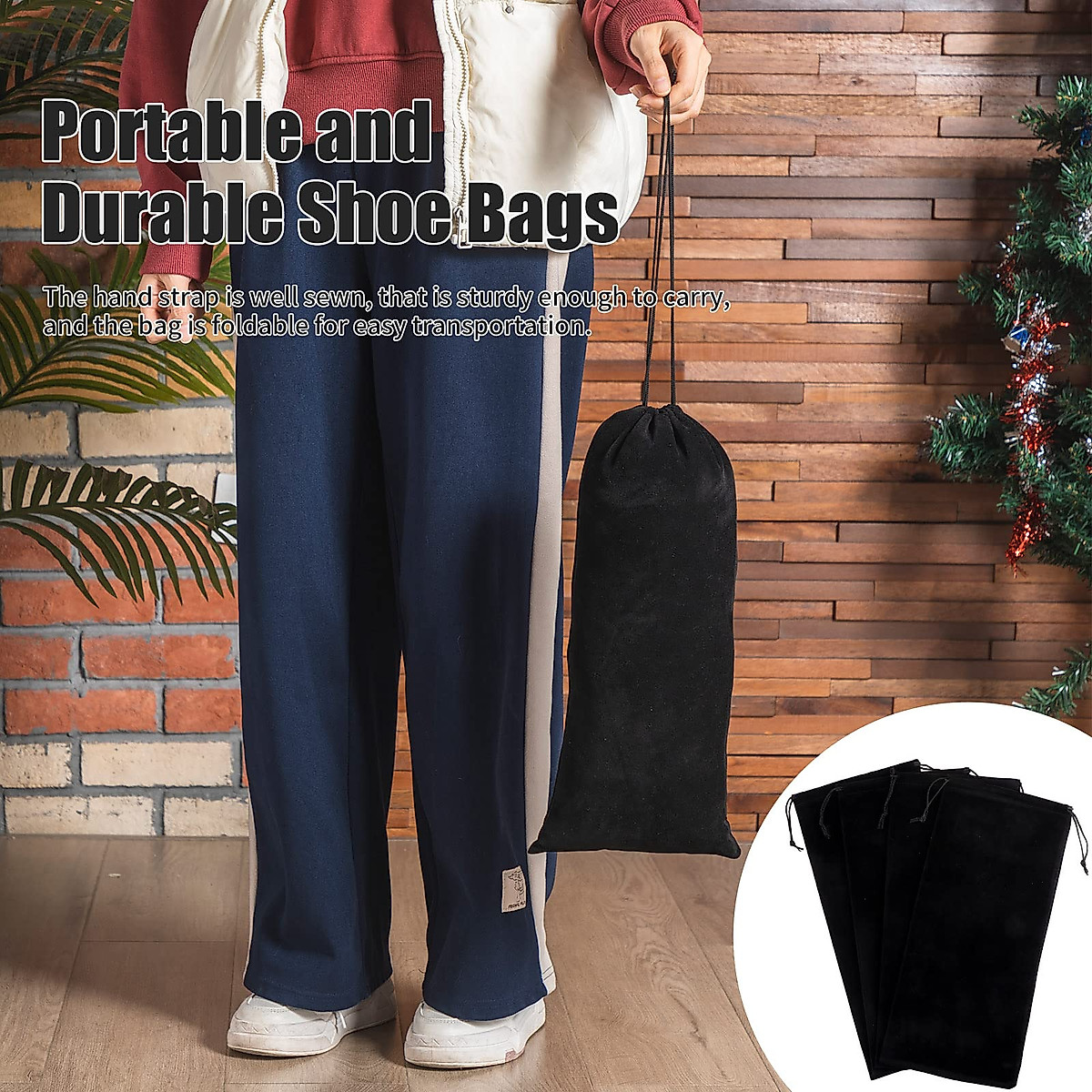 12 Pcs Shoe Bags for Travel Shoe Dust Bags Black Duster Flannel Shoe Pouch Washable Shoe Covers with Drawstring Breathable for Home Luggage, 8 x 17 Inch