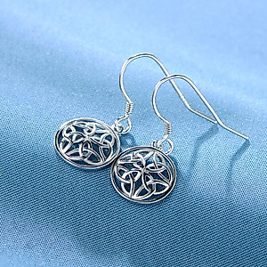 GEMSME 18K White Gold Plated Celtic Knot Round Hook Drop Dangle Earrings Hypoallergenic Jewelry for Women