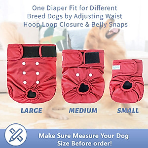 Leekalos Reusable Washable Dog Diapers Female (3 Pack) - Highly Absorbent Doggie Diapers - Size Adjustable Puppy Diapers for Dog Period Panties (Large,Red,Purple,Black)