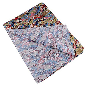 LoveinDIY Cotton Fabric Yard Sewing Patchwork Fabric Japanese Kimono Printed Fabric, Japanese Traditional pattarn, for Your Hand Making, Blue Flowers