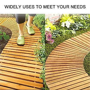 Wooden Pathway 8', Realife Roll Out Weather-Resistant Garden Cedar Walkway for Outside, Patio, Beach