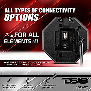 DS18 SB24BT 24" Marine Amplified Power Sports Bluetooth Sound Bar System USB Port IPX5 Rated Weatherproof 600 Watts Peak Power - Ideal for ATV UTV Jeeps Side by Side Marine Golf Car