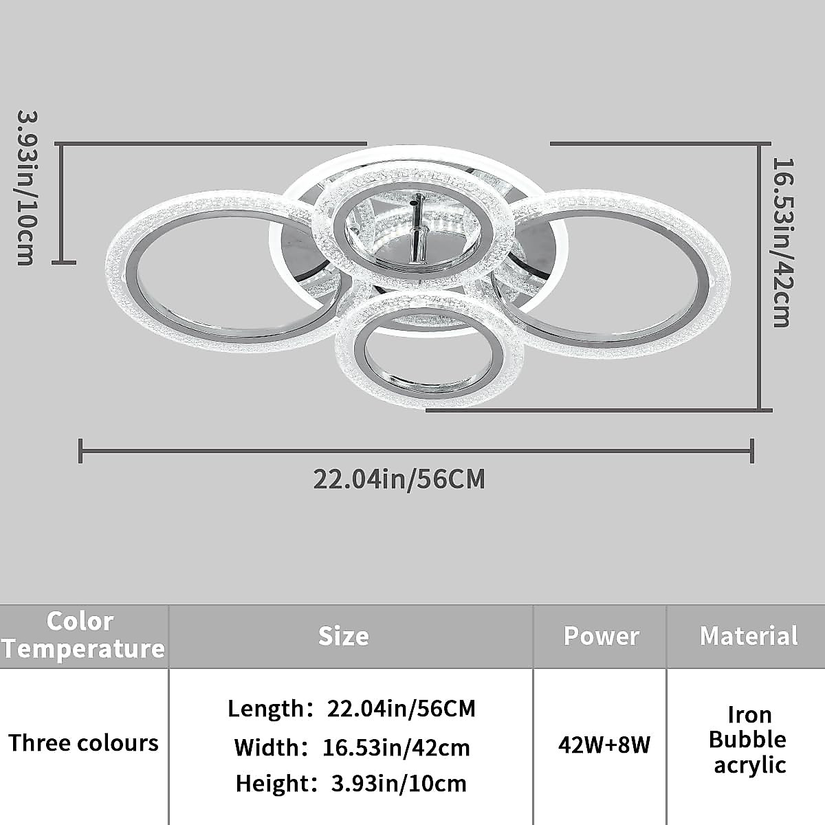 Garwarm Modern Ceiling Light 58W Dimmable Flush Mount LED Ceiling Lamp 4 Rings Acrylic Ceiling Chandelier for Living Room Dining Room Bedroom,Chrome
