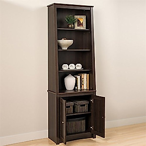 PREPAC Espresso Tall Slant-Back Bookcase with 2 Shaker Doors