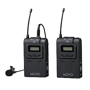 Movo WMIC70 Wireless Lavalier Microphone System - 48 Channel UHF Lapel Mic System with Cordless Mic, 3.5mm XLR Output, and Carrying Case (328-foot Range) - Lavalier Wireless Microphone System