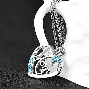 ShiQiao Spl Mother's Birthday Gift - I Love Mom Heart Pendant Necklace Fashion Jewelry Mother's Day Gift Blue