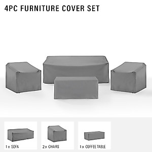 Crosley Furniture Patio Furniture Covers, Waterproof 4-Piece Cover Set for Outdoor Chairs, Sofa, Table, Gray